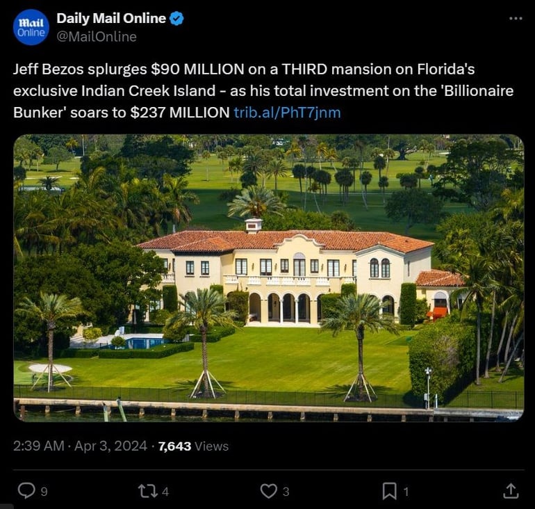 Jeff Bezos has poured $90 million on a third mansion in Florida's aptly ...