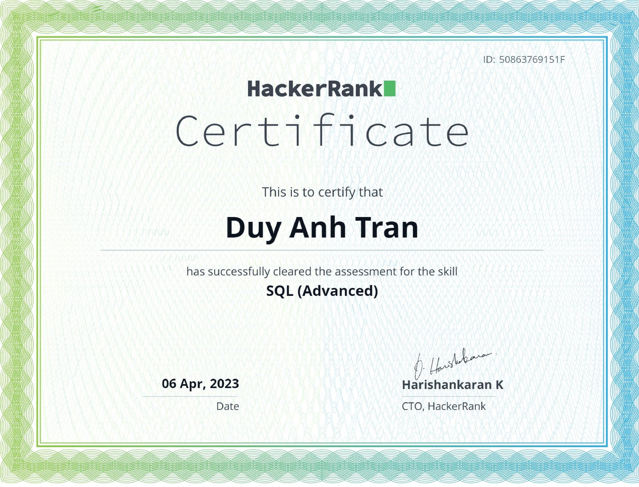 Giới thiệu về các thử thách và chứng chỉ SQL HackerRank