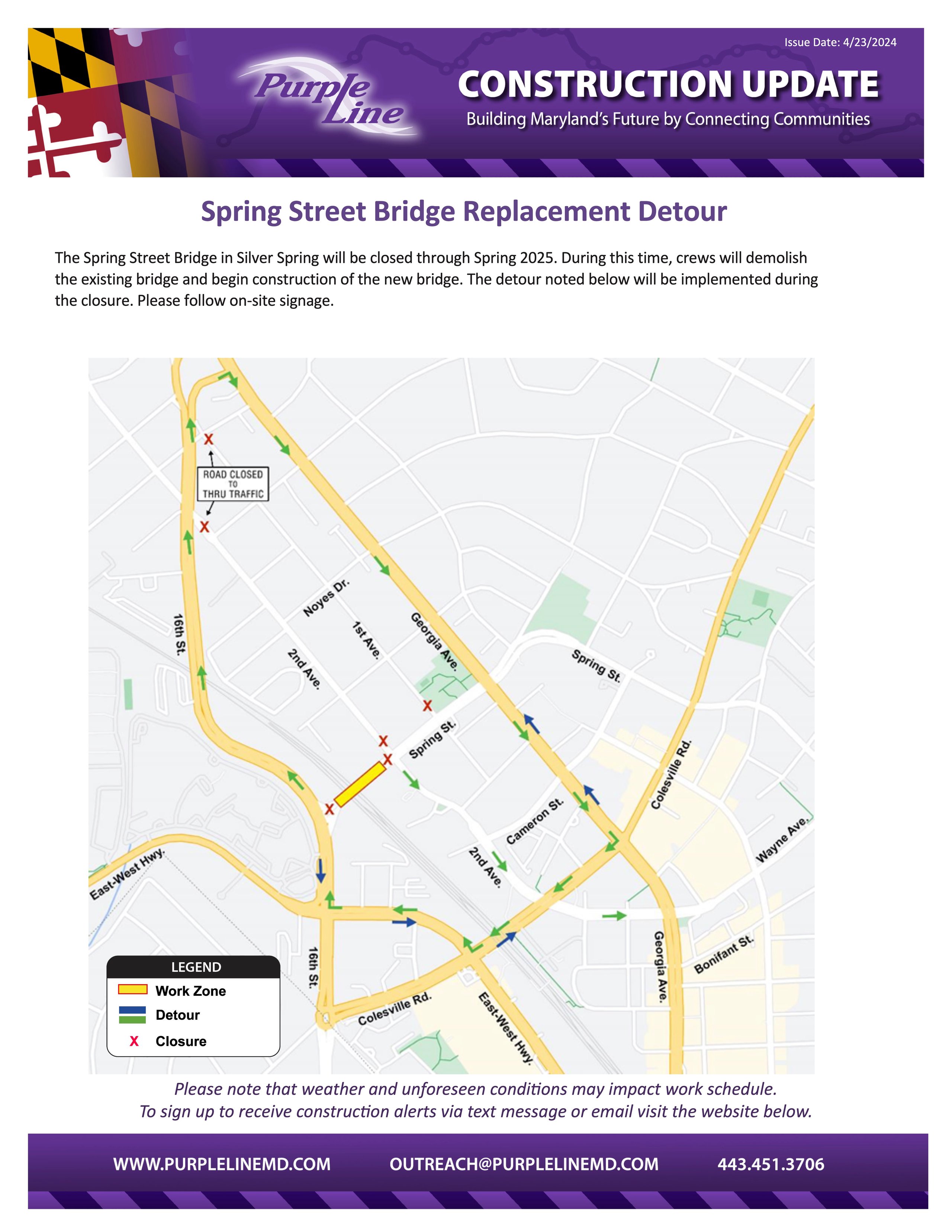 Purple Line Officials Confirm Spring Street Bridge Remains Closed ...