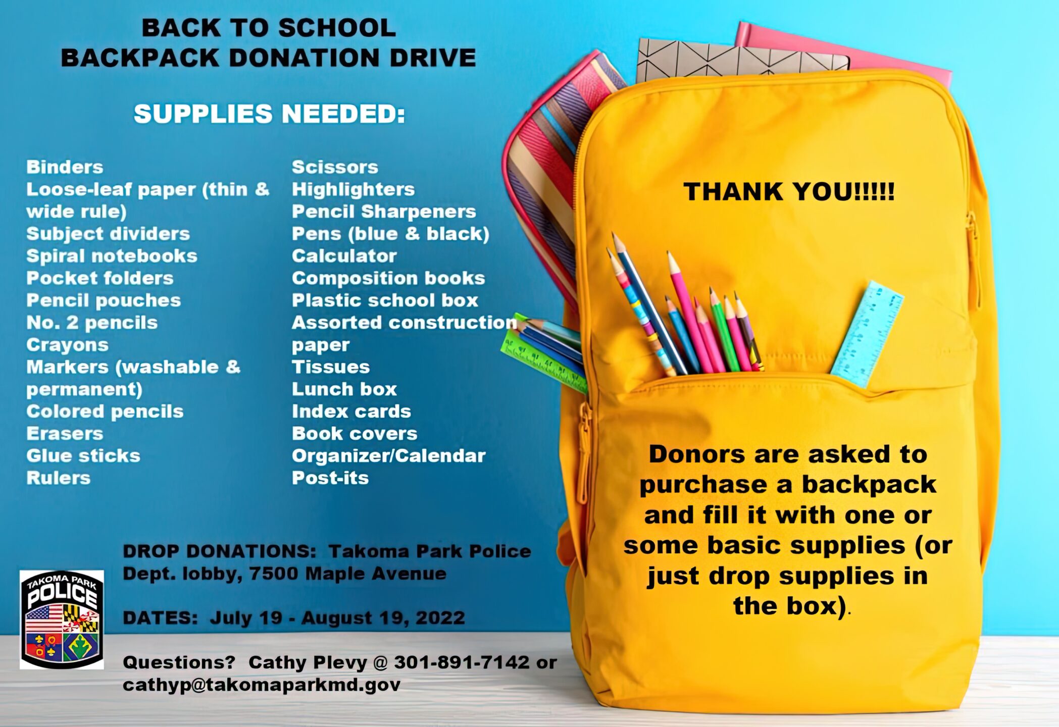 Police Department in Final Days of Annual School Supply Donation Drive ...