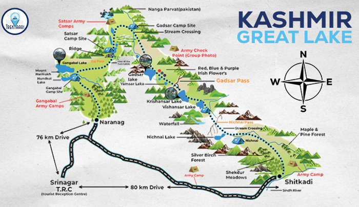 Kashmir Great Lakes Trek Map & Route Guide – 2025 Trekking Edition