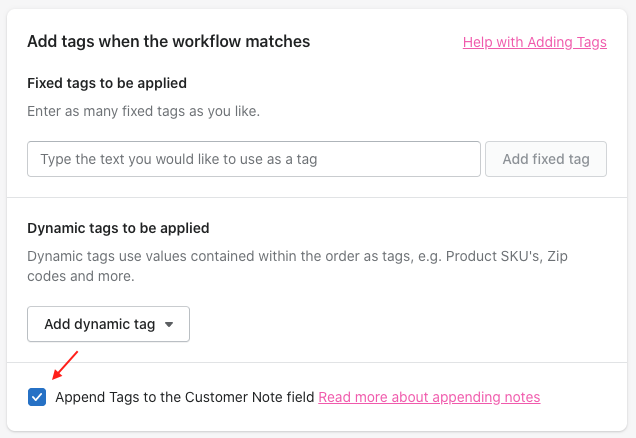 Appending tags to the customer note field | Customer Tagging