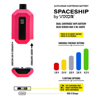 SPACESHIP 650mAh Dual cartridge battery by VIXOR - 10ct - Sol Trading USA