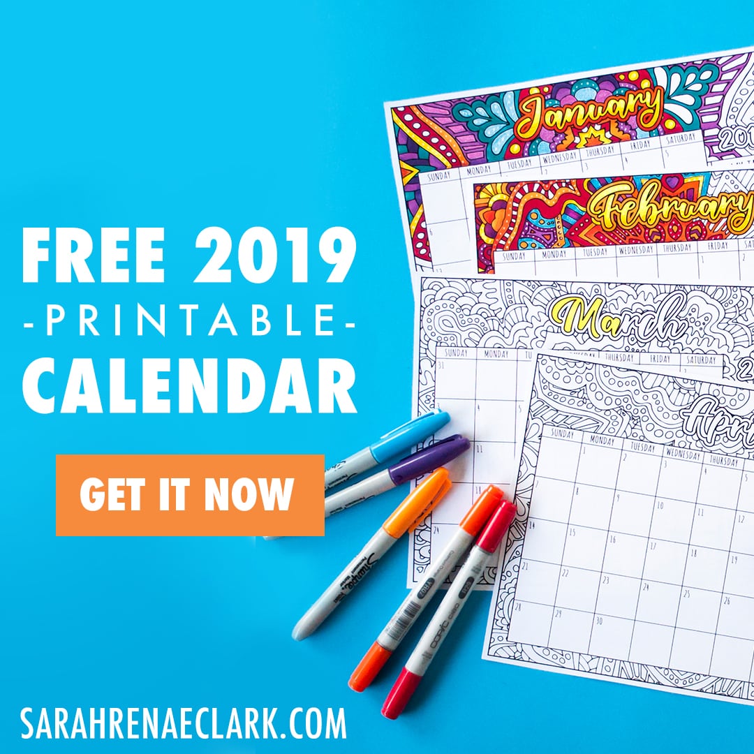 Free 2019 Printable Coloring Calendar - By Sarah Renae Clark