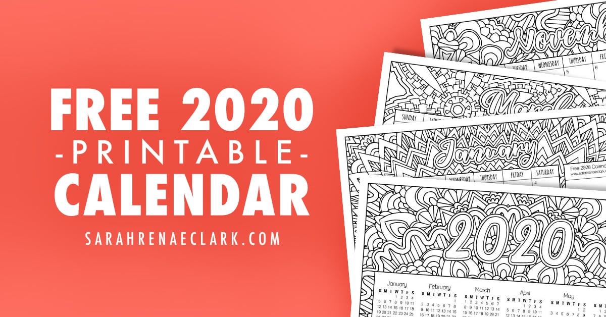Free 2020 Printable Coloring Calendar - By Sarah Renae Clark