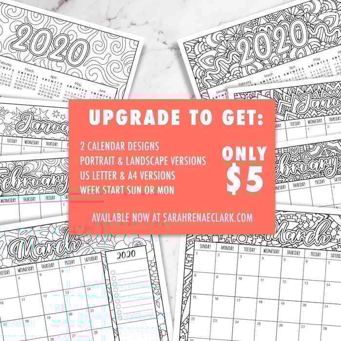 Free 2020 Coloring Calendar - Sarah Renae Clark - Coloring Book Artist ...