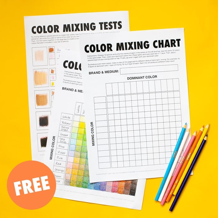 Free Colored Pencil Mixing Chart - Make 144 colors out of 12 pencils!