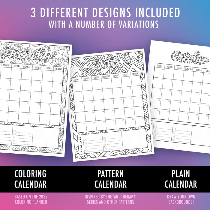 2022 Coloring Calendar - Sarah Renae Clark - Coloring Book Artist and ...