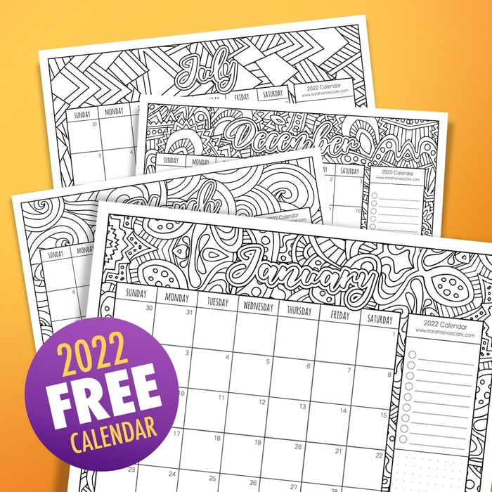 Free 2022 Coloring Calendar - Sarah Renae Clark - Coloring Book Artist ...