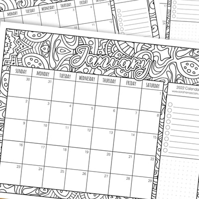 Free 2022 Printable Coloring Calendar - By Sarah Renae Clark