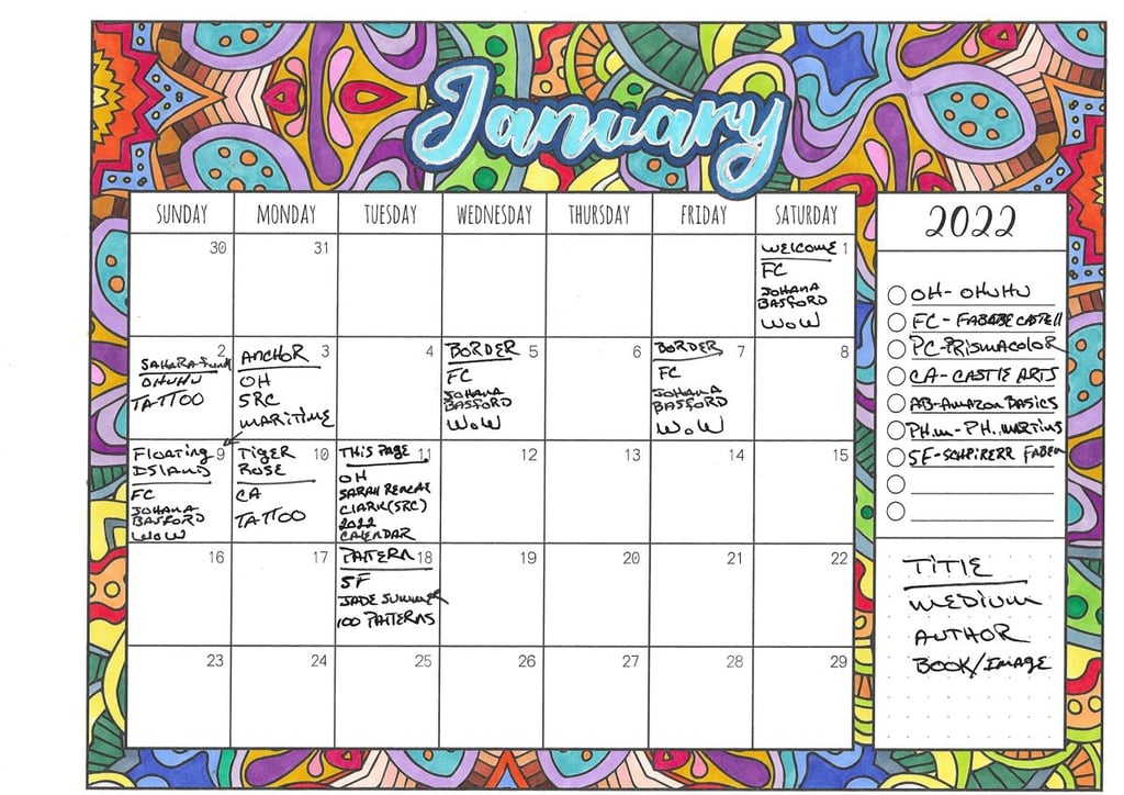 2022 Coloring Calendar - Sarah Renae Clark - Coloring Book Artist and ...