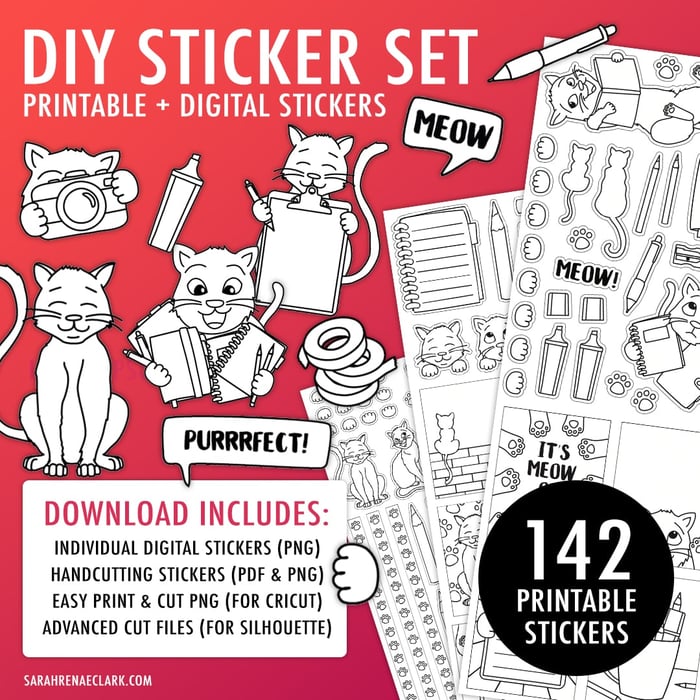 Planner Cat Printable Stickers - Sarah Renae Clark - Coloring Book ...