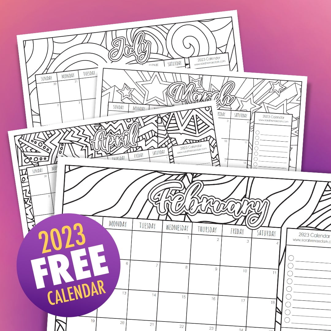 Free 2023 Printable Coloring Calendar - By Sarah Renae Clark