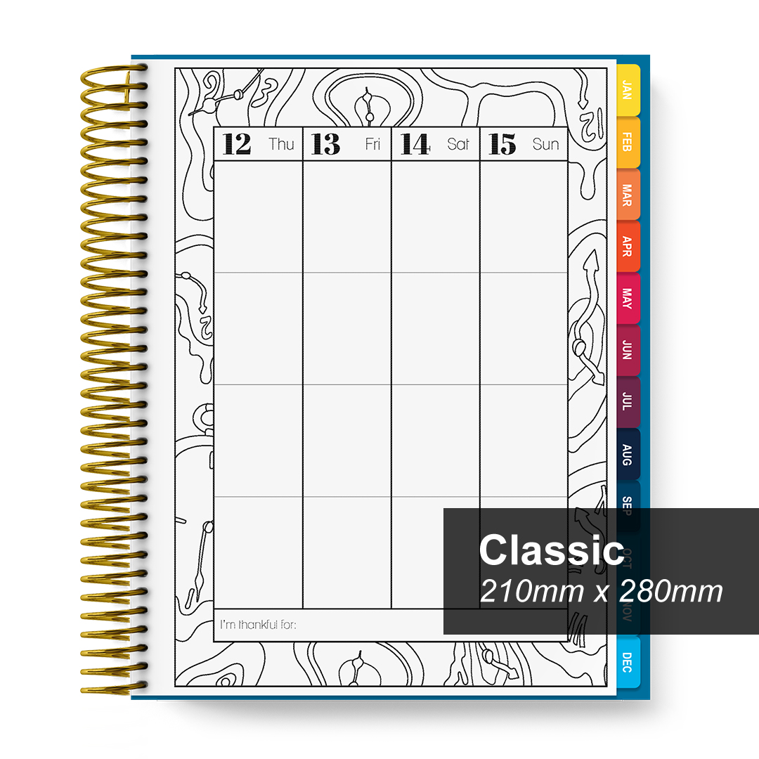 Compact Undated Coloring Planner (Teal Jungle Design)