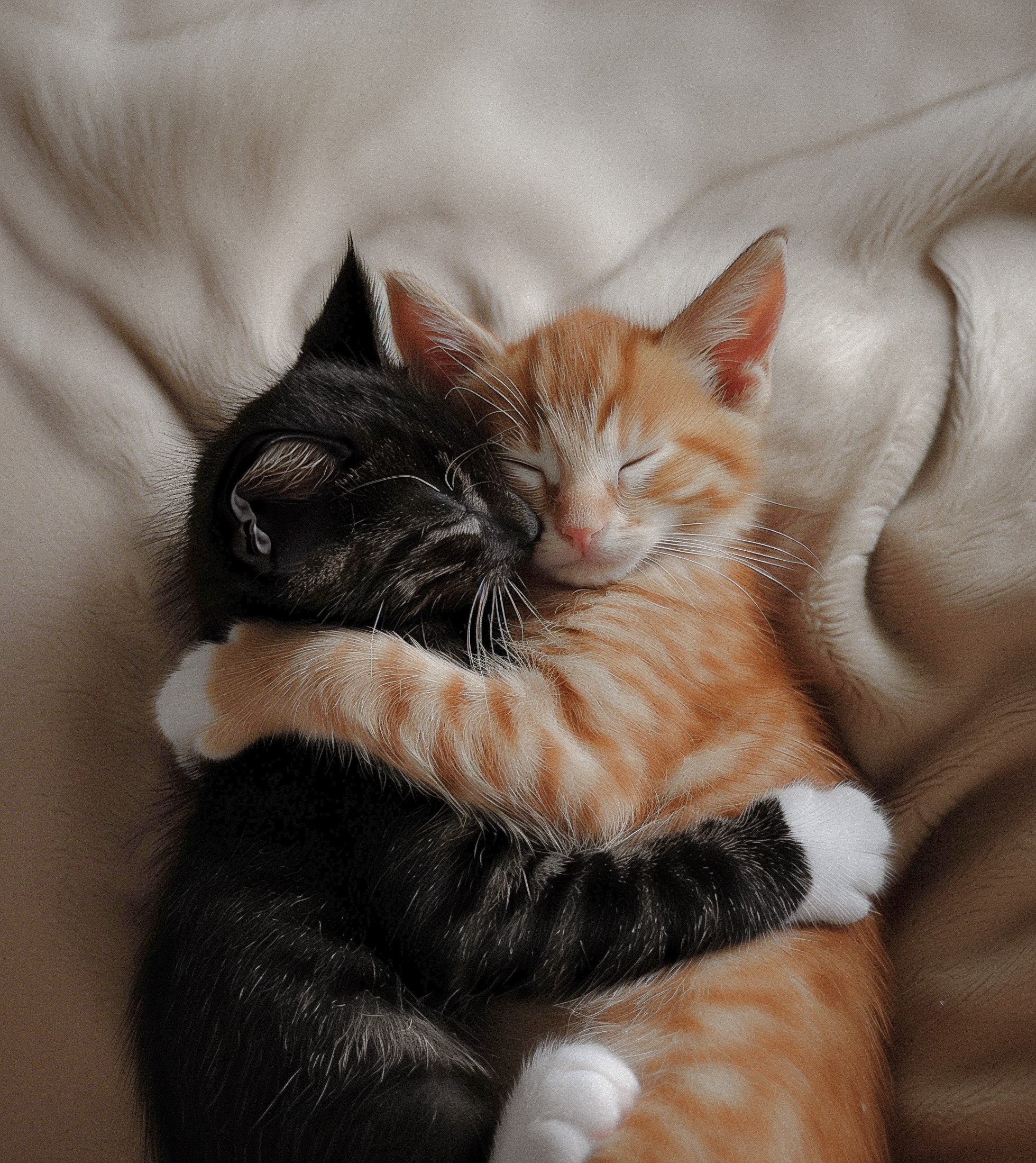 Hugging cats image, Midjourney See the prompts and settings - Oksuro