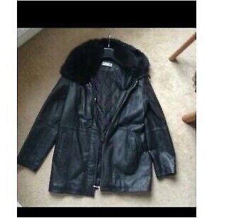 Ladies Black 100% Leather Jacket with Faux Fur Trim Size 14 | in ...