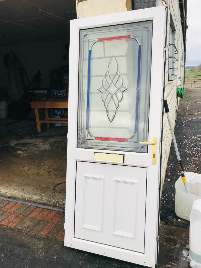 PVC EXTERIOR DOOR WITH STAIN GLASS WINDOW & DOOR LOCK & KEY NO FRAME ...
