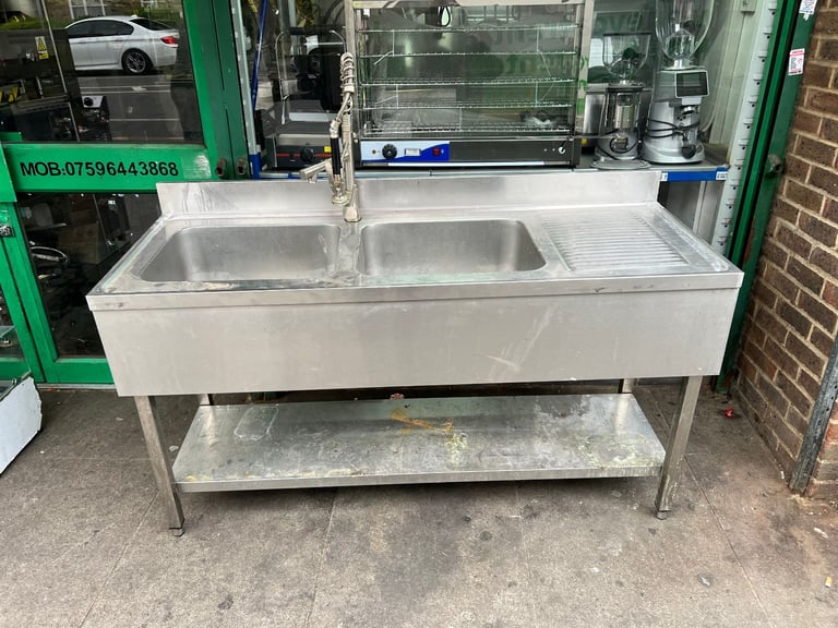 1.5 M LONG DOUBLE BOWL SINK CATERING COMMERCIAL KITCHEN FAST FOOD ...