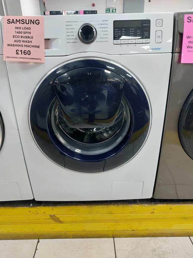 SAMSUNG 9KG LOAD 1400 SPIN ECO BUBBLE ADD WASH WASHING MACHINE (WHITE ...