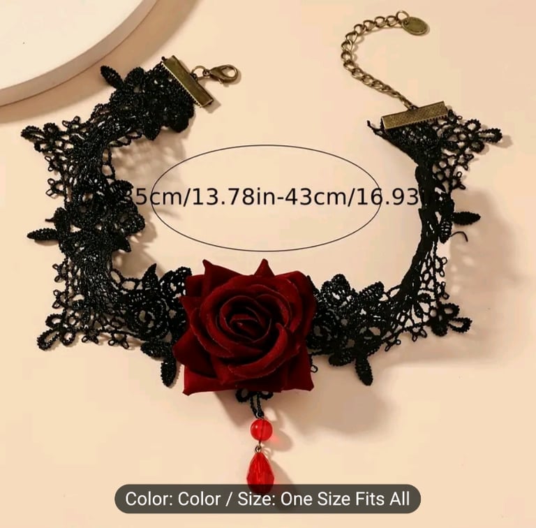 Red Rose Choker Necklace For Women Vintage Flower Pendant jewellery ...