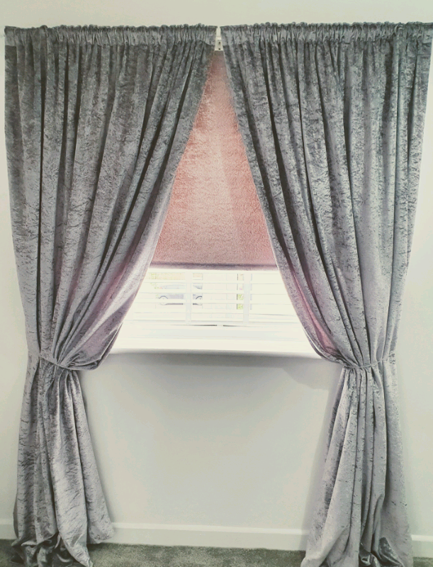 Crushed lined Silver velvet curtains 90 drop exc like new cond | in ...