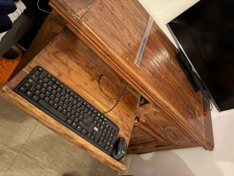 Beautiful dark wood sturdy desk and brown chair | in Peacehaven, East ...