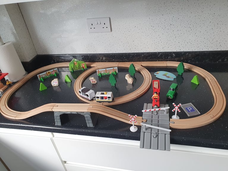 Wooden train set station railway crossing points bridge bridge | in ...
