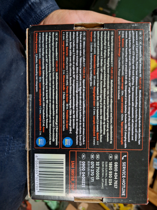 £10 Parkside - Automatic Tape Measure 4V (PLMB 4 B1) - 50M Laser | BRA ...