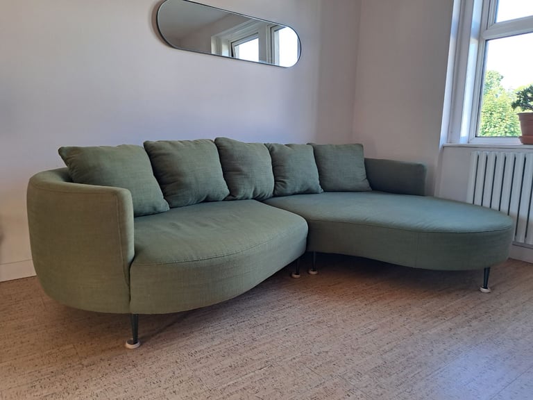 John Lewis Lozenge Curved Chaise End Green Linen Sofa | in Southside, Glasgow | Gumtree