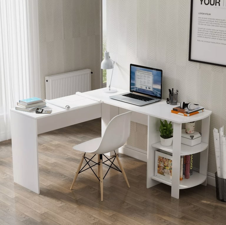 New Modern White Corner Table L-shaped Computer Desk Workstation Office ...