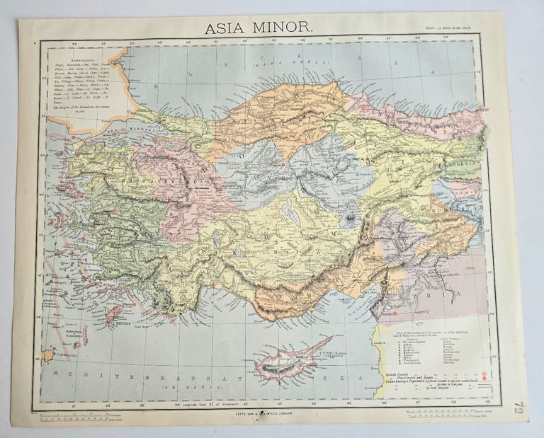 Antique 1880s Victorian Asia Minor Large Lett's Atlas Map Beautiful ...