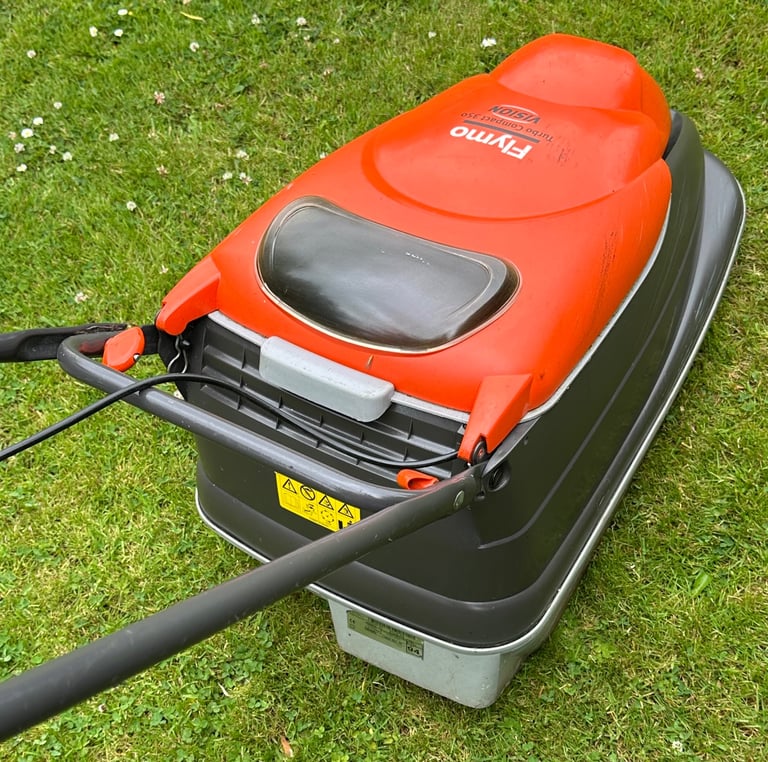 Flymo Turbo 350 electric hover mower PWO blade sharpened grass catcher ...