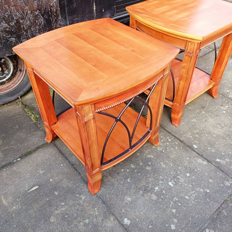 Pair of Heavy Solid Wood & Wrought Iron Side Tables - £30 | in ...