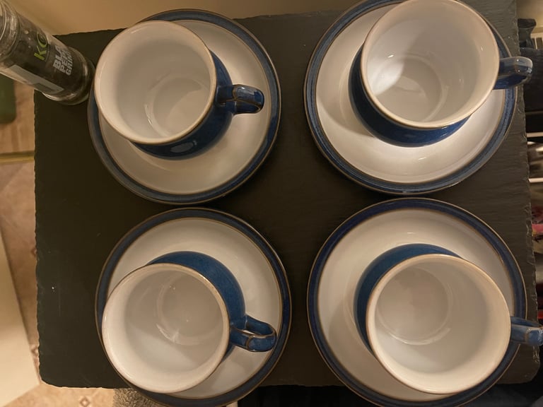 Denby Imperial Blue Cups & Saucers Tea Coffee Stoneware Set of 4 No ...