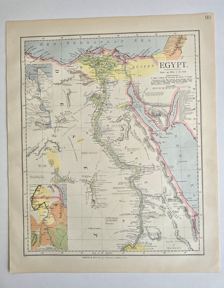 1880s Antique Victorian Atlas Large Map of Khedivate of Egypt Mason ...