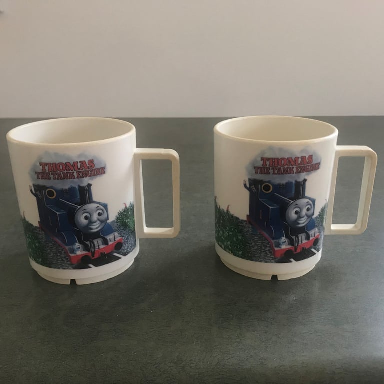 2 vintage 1980s Thomas the Tank Engine melamine mugs. Double-sided ...
