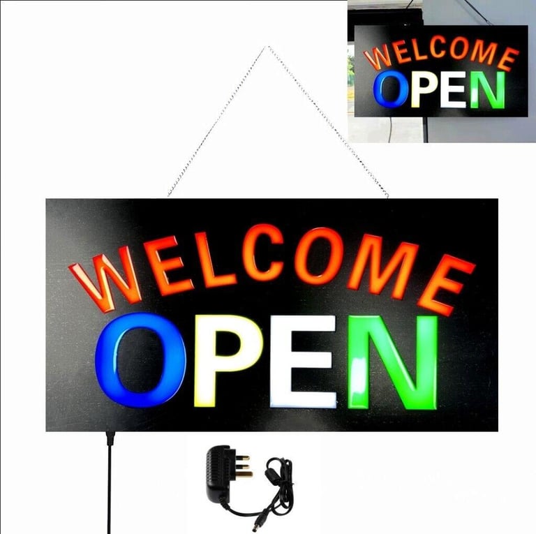 12V LED Open Welcome Sign, Solid Light, Static & Flashing Controllable ...