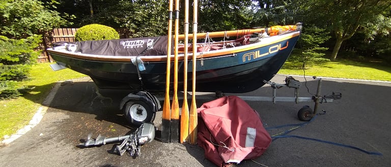 14ft Gaf rig Sailing rowing motor boat with main sail and jibs, engine ...