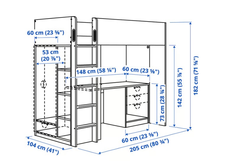 IKEA Loft Bed with Wardrobe and shelving - No desks | in Burnside ...