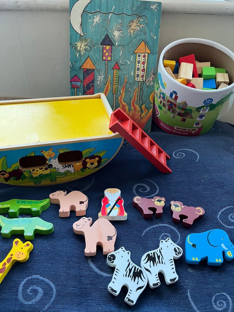 John Lewis Noah's Ark - Chad Valley Box of Wooden Bricks & NES Jigsaw - Wooden Pre-school Toys ...