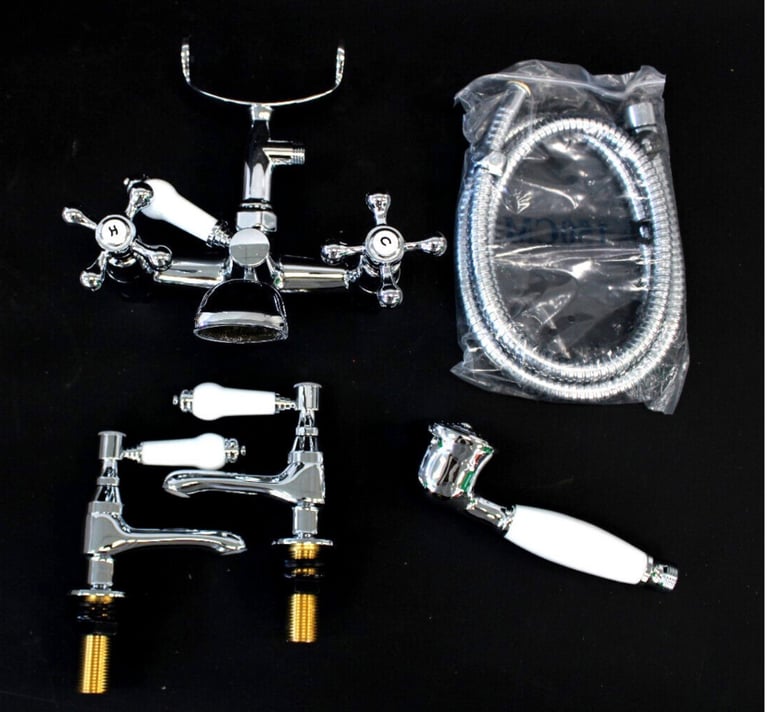 Funime Victoria Traditional Bathroom Bath Shower Taps 1/4 Turn Handheld ...