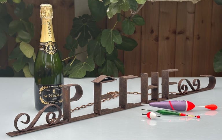 VINTAGE FRENCH FISHING SIGN, IRON HANGING PÊCHE SIGN, ANGLING SIGN ...