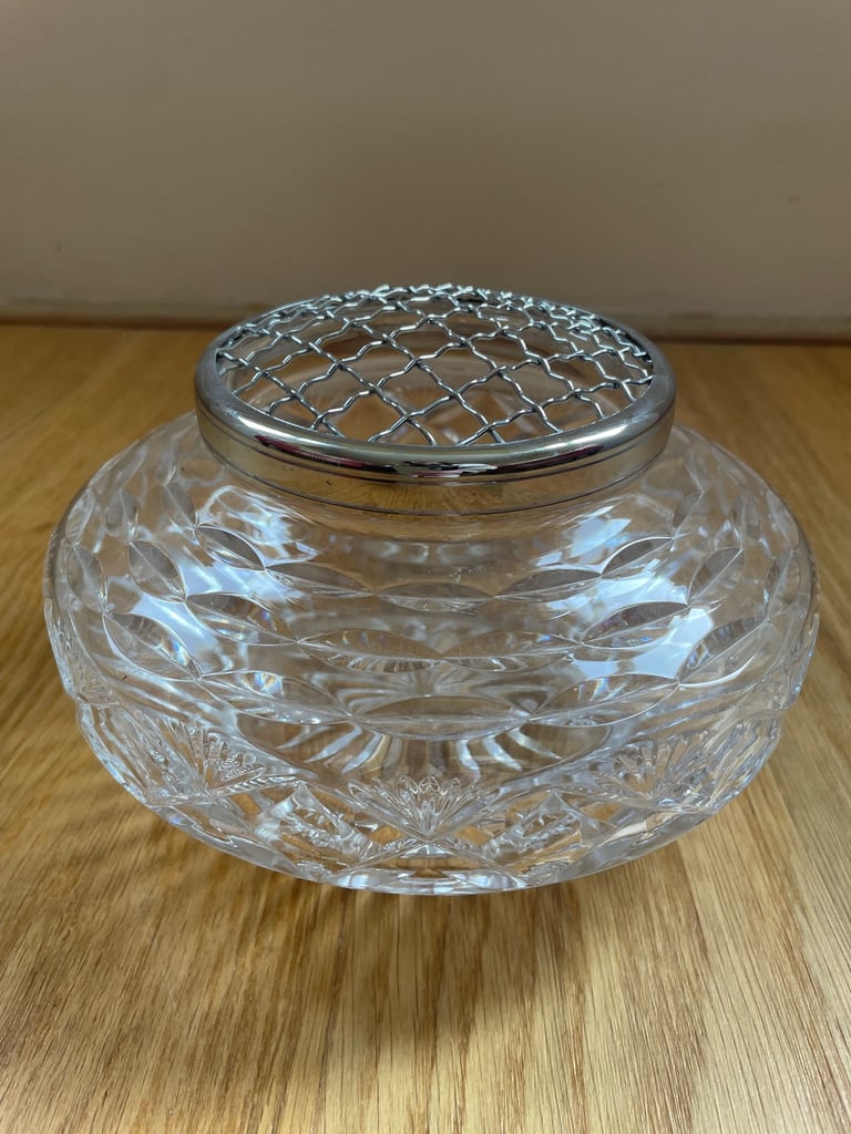 Antique Round Glass Rose Bowl Vase with Metal Lattice Top | in ...