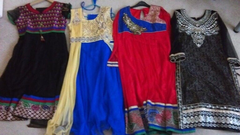 BRAND NEW. 4 different girls 3 piece indian dresses age approx 8-10 ...