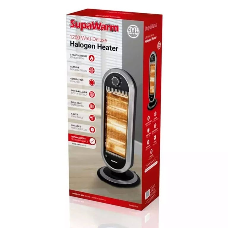SupaWarm Deluxe Oscillating Slim Portable Halogen Heater 1200w 3 types ...