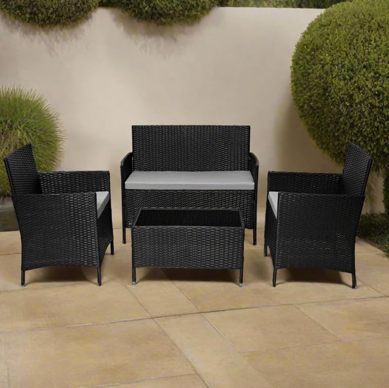 BRAND NEW - Black Rattan Garden Furniture Set - 4 seater coffee table ...