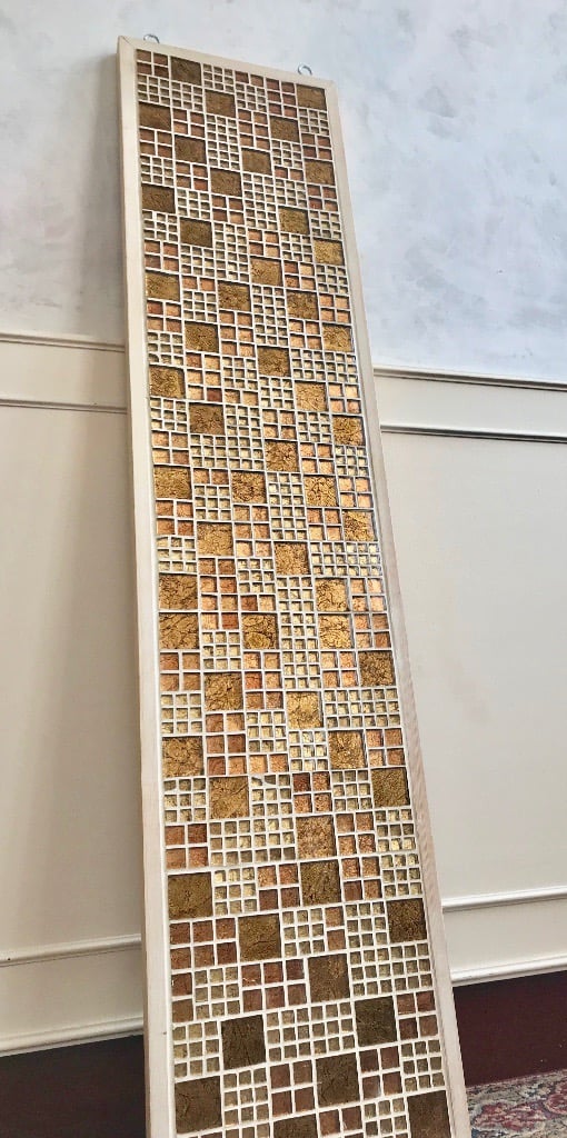 Large Heavy Gold Mosaic Long Plinth Wall Hanging Artwork Unusual Home ...