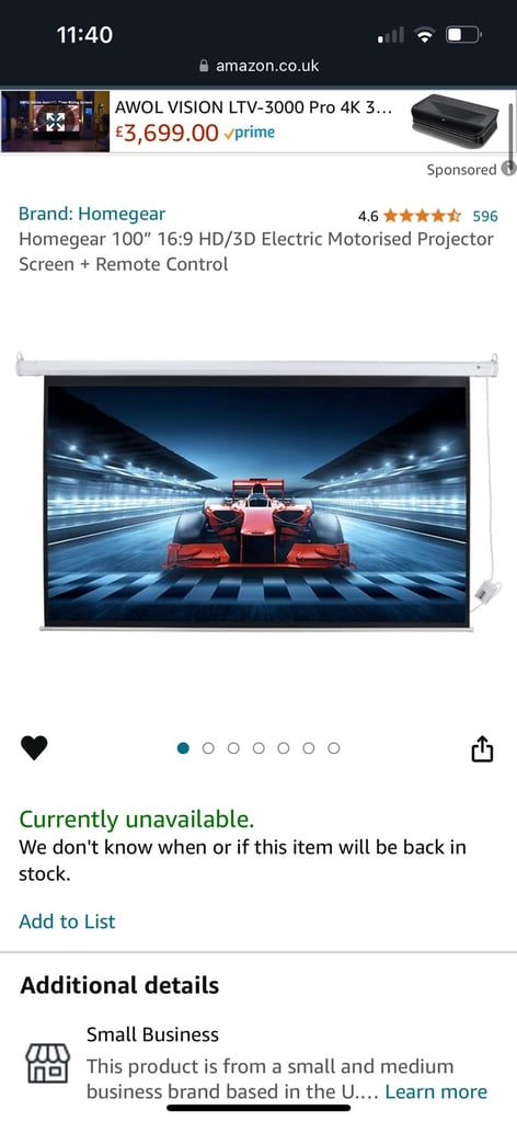 100 inch remote control operated projector screen | in Tranent, East ...