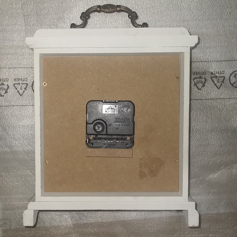 White / grey / ash distressed vintage effect wooden mantle clock ...
