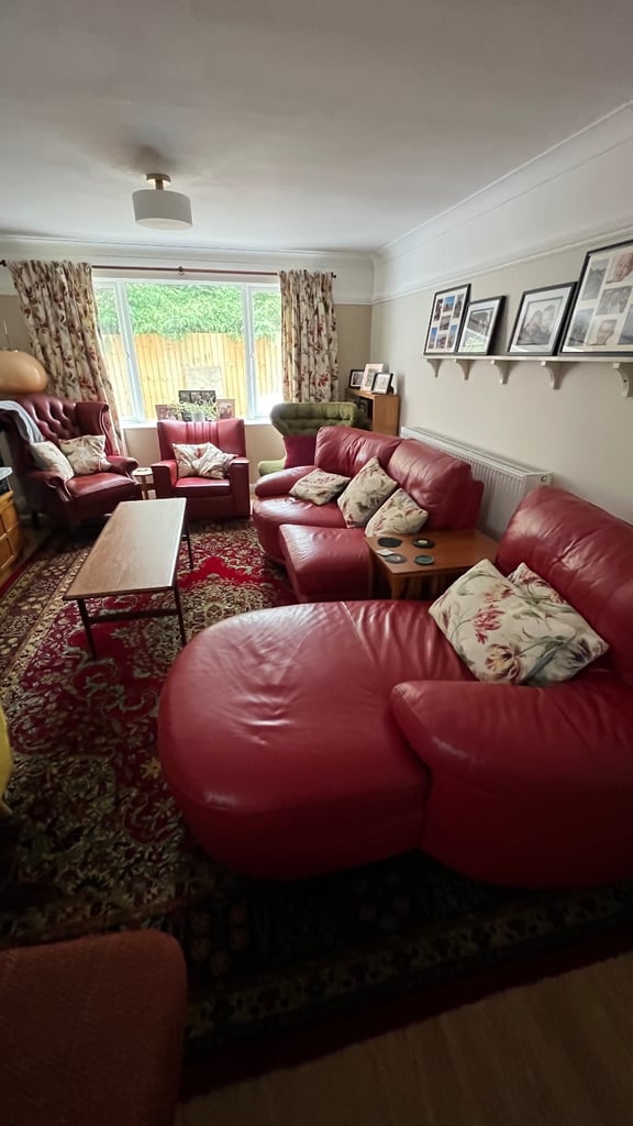 DFS red leather curved corner chaise sofa with rotating seat | in ...